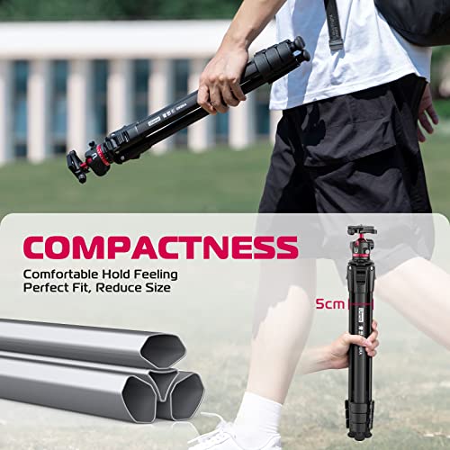ULANZI MT-55 Ombra Travel Tripod, 62.2" Professional Camera Video Tripod, Aluminum Tripod W/ 360° Ball Head&Quick Release Plate, Max Load 17.6 LB for Nikon Canon DSLR Camcorder, Phone Holder Included