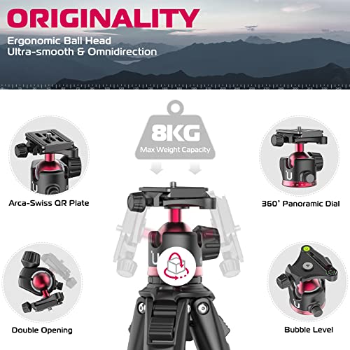 ULANZI MT-55 Ombra Travel Tripod, 62.2" Professional Camera Video Tripod, Aluminum Tripod W/ 360° Ball Head&Quick Release Plate, Max Load 17.6 LB for Nikon Canon DSLR Camcorder, Phone Holder Included