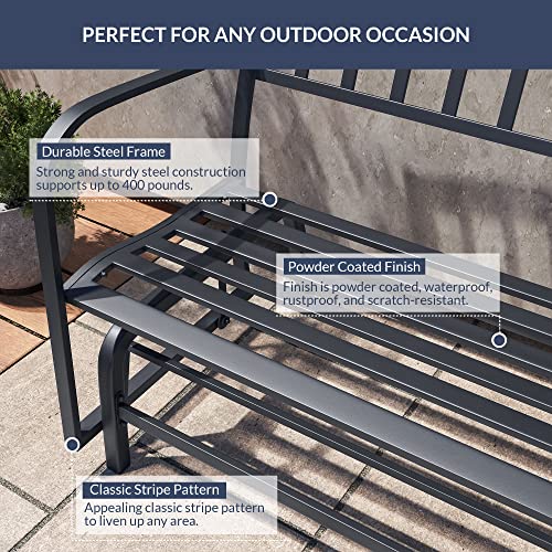 BELLEZE Outdoor Glider Bench, Porch Swing Rocking Chair Patio Loveseat for Garden, Park, Backyard, Sturdy Steel Frame, Black