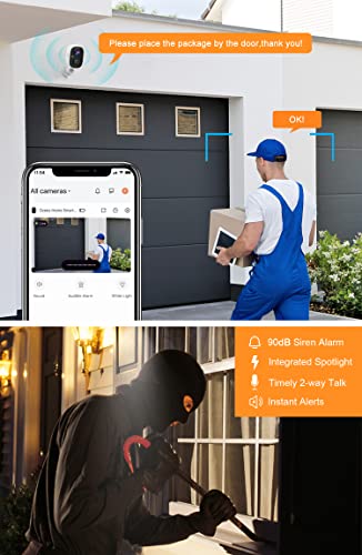 Dzees Outdoor Camera Wireless, Battery Powered WiFi Surveillance Camera for Home Security System with Siren Alarm & Spotlight, Motion Detection, Color Night Vision, IP65 Waterproof Cloud/SD-2-Pack