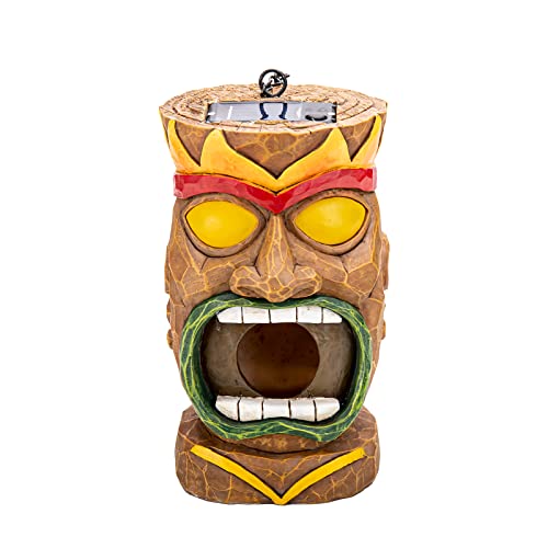Ovewios Tiki Bird Houses for Outside, Tiki Head Solar Powered LED Light Waterproof Resin Statue Decorations Hanging Bird House for Outdoor Garden Yard Patio Tree Ornament, Green
