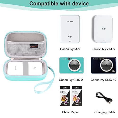 Canboc Hard Case for New Canon Ivy 2 Mini/Canon Ivy Mini/Canon Ivy CLIQ+ CLIQ 2 CLIQ+2 Photo Printer Mobile Wireless Bluetooth Instant Camera Printer, Mesh Bag fit Photo Paper Cable, Mint Green