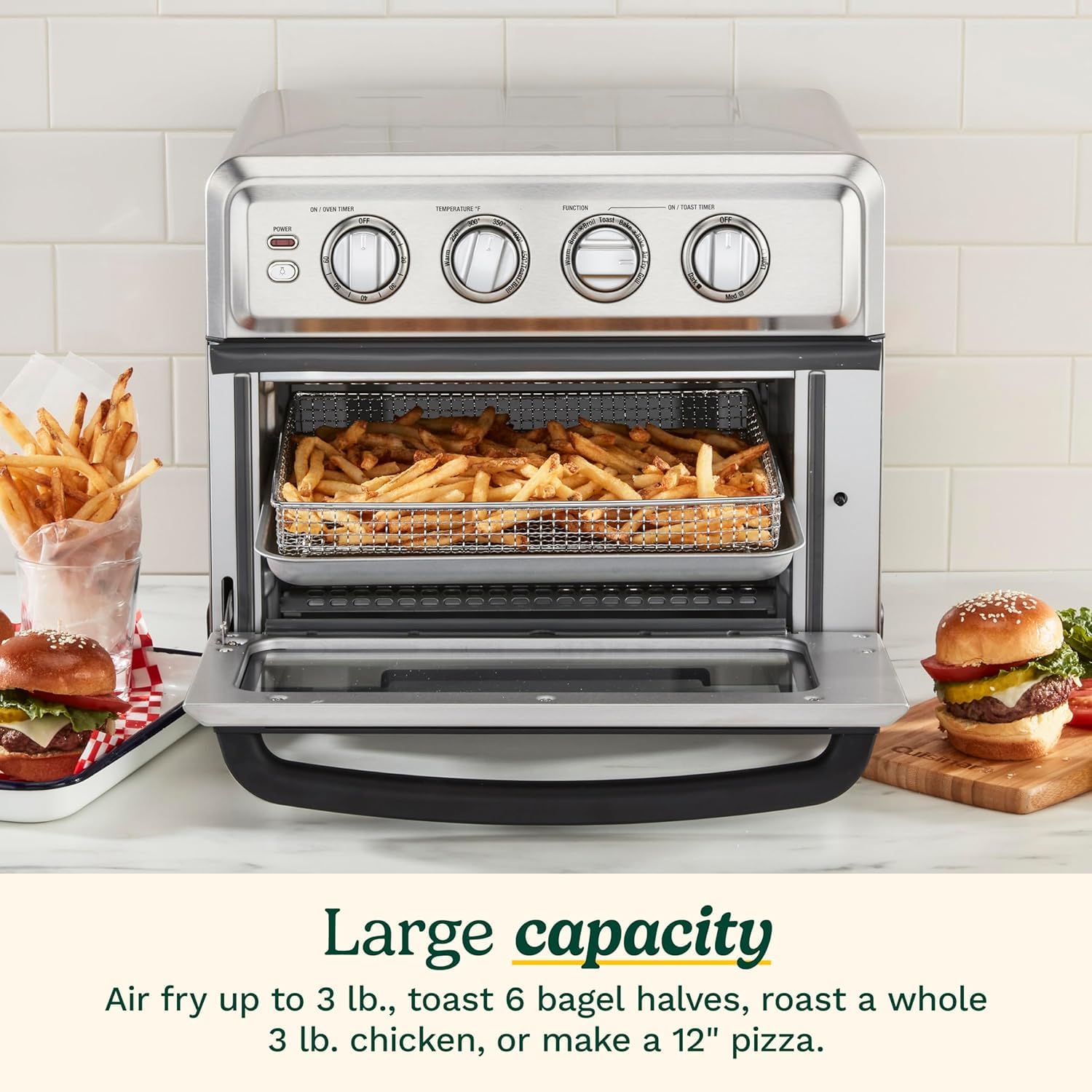 Cuisinart Air Fryer + Convection Toaster Oven, 8-1 Oven with Bake, Grill, Broil & Warm Options, Stainless Steel, TOA-70