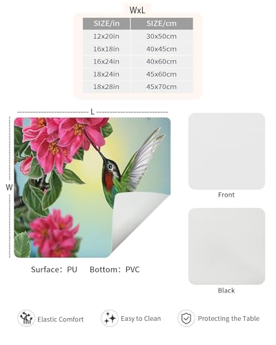 Spring Flowers and Hummingbird Coffee Mat Coffee Maker Mat,Super Absorbent Coffee Bar Accessories,Watercolor Pink Blossom Floral Non-slip Coffee Station Mat Dish Drying Pad,18x28in