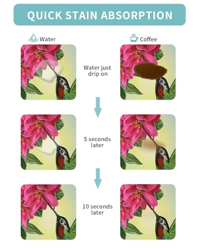 Spring Flowers and Hummingbird Coffee Mat Coffee Maker Mat,Super Absorbent Coffee Bar Accessories,Watercolor Pink Blossom Floral Non-slip Coffee Station Mat Dish Drying Pad,18x28in