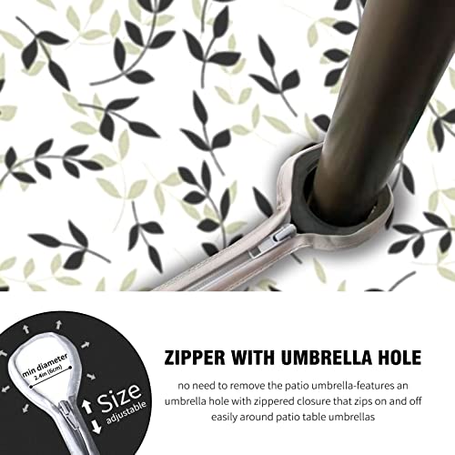 Lirduipu Botanical Pattern Round Outdoor Tablecloth,Outdoor Round Tablecloth with Umbrella Hole - Water Resistant Spillproof,for Party Patio Garden Tabletop Decor(52" Round,White Pale Khaki)