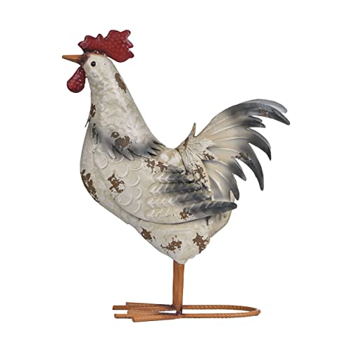 TERESA'S COLLECTIONS Farmhouse Metal Rooster Garden Statues Decor, 15 Inch Rustic Outdoor Chicken Sculpture Figurines Yard Art for Farm Patio Lawn Kitchen Decorations