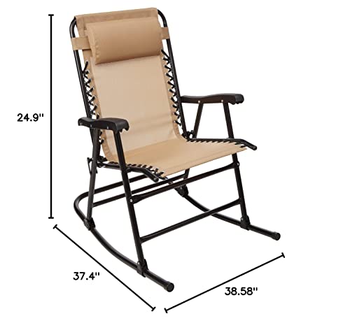 Amazon Basics Outdoor Textilene Zero Gravity Folding Lounge Rocker with Pillow,Alloy Steel, Beige