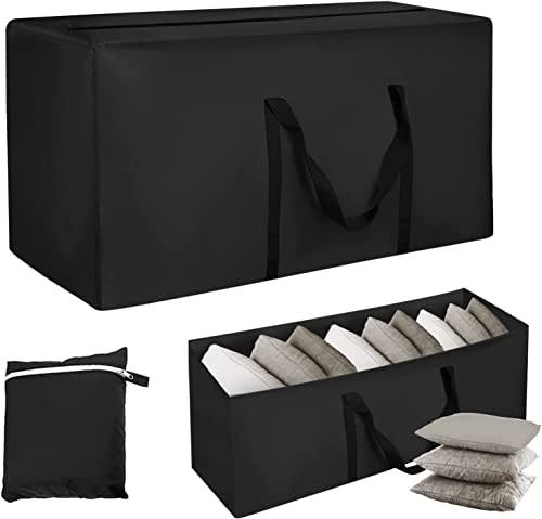 Patio Cushion Storage Bags Rectangular Outdoor Furniture Cushion Storage Bag Garden Cushion Storage Covers with Zipper and Handles 173x76x51cm Black