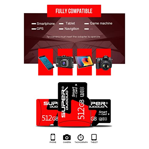 512GB Micro SD Card Class 10 Memory Card TF Card for Wyze, GoPro,Smartphone, Table with SD Adapter