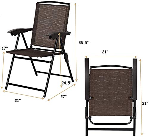 Giantex 2 Pack Patio Folding Chairs, Adjustable Sling Back Chairs with Armrest, Patio Dining Chairs Portable for Lawn Camping Garden Pool Beach Deck, Outdoor Chairs Set of 2