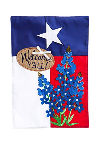 Evergreen Welcome Y'All Texas State Garden Size Flag Bluebonnets | 3D Applique & Double Sided Stitched | 18-in x 12.5-in | Lone Star | Welcome Outdoor Home Décor Lawn Yard Patio Deck Porch