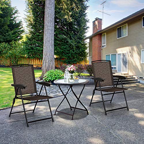 Giantex 2 Pack Patio Folding Chairs, Adjustable Sling Back Chairs with Armrest, Patio Dining Chairs Portable for Lawn Camping Garden Pool Beach Deck, Outdoor Chairs Set of 2