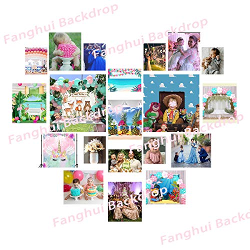 Fanghui 7x5FT Cartoon Kids Backdrop Blue Sky White Clouds Background Birthday Party Boy Baby Shower Dessert Table Banner Supplies Photo Booth Props