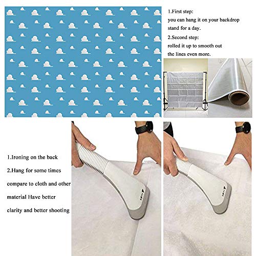 Fanghui 7x5FT Cartoon Kids Backdrop Blue Sky White Clouds Background Birthday Party Boy Baby Shower Dessert Table Banner Supplies Photo Booth Props