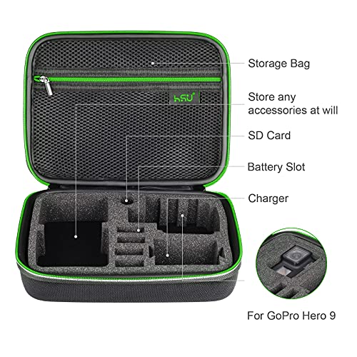 HSU Protective Carrying Case Compatible with Go Pro Hero 11, 10, 9, 8, 7, 6, 5, 4, 3 and Accessories, Light and Medium Security Bag,Compact and Safe Action Camera Travel Storage