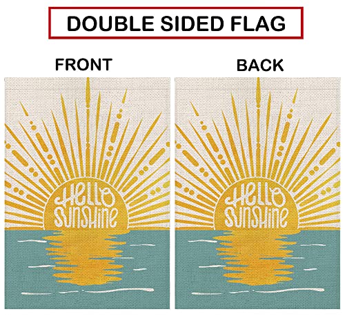 Hello Sunshine Garden Flag Sunset Over Sea Double Sided Vertical Summer Yard Outdoor Decoration 12×18 Inch (Size for Garden-12.5'' x 18'')