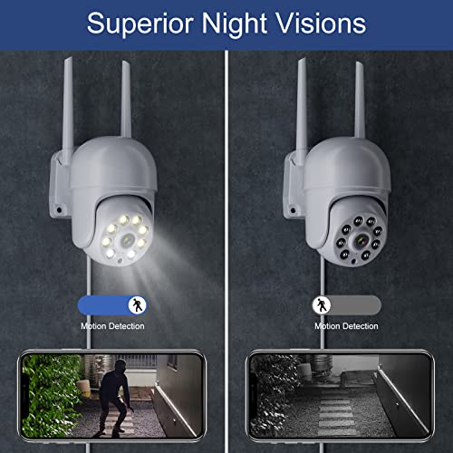 Gerdviaw 2K Security Cameras Outdoor, WiFi Camera Home Security System 355° Video Camera, Motion Detection Activity Alert, Two Way Talk, Waterproof, Spotlight Color Night Vision, SD Card Storage