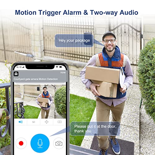 Gerdviaw 2K Security Cameras Outdoor, WiFi Camera Home Security System 355° Video Camera, Motion Detection Activity Alert, Two Way Talk, Waterproof, Spotlight Color Night Vision, SD Card Storage