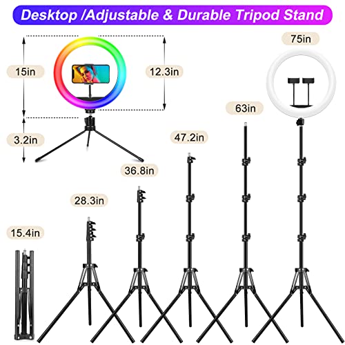STALLY 12.3" RGB Ring Light with Stand 75 Tall and 2 Phone Holder, Remote Shutter, Tablet iPad Holder, Desk Tripod, Ring Light with 3 CCT Mode & 29 Color Modes for Live Stream/Makeup/YouTube/TikTok
