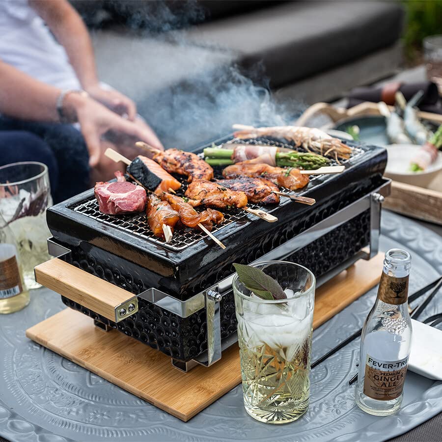 CNJerryXD Rectangular Tabletop Ceramic Grill Garden Outdoor Camping Portable Ambience BBQ Grill (13.7x6.9 in)