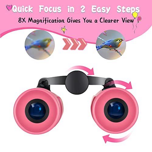 Binoculars for Kids,Dazftiey 8x21 High Resolution Shockproof Lightweight Binoculars Compact Kids Binoculars for 3-12 Years Boys and Girls Binoculars for Bird Watching Camping Hiking(Pink)