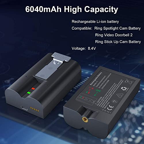 Replacement Battery Compatible with Ring, for Video Doorbell Camera 2/3/4, Spotlight Camera, Rechargeable Upgraded Batteries 6040mAh 3.65V Camera Indoor and Outdoor (1 Pack Battery)