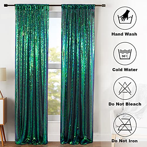 Sequin Curtains 2 Panels 2FTx8FT Iridescent Green Photo Booth Backdrop Prom Backgrounds Baby Shower Backdrop Wedding Ceremony Backdrop Birthday Party Decorations