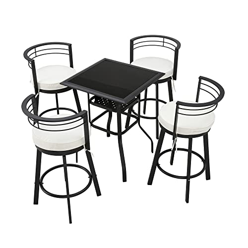 LOKATSE HOME 5 Piece Outdoor Dining Set Chairs and Square Bar Table for Backyard, Porch or Garden, Beige