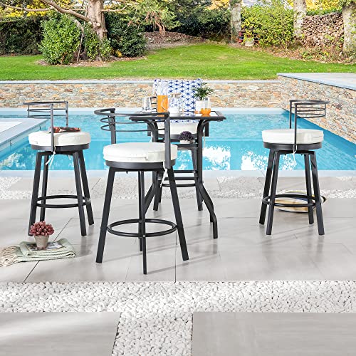 LOKATSE HOME 5 Piece Outdoor Dining Set Chairs and Square Bar Table for Backyard, Porch or Garden, Beige