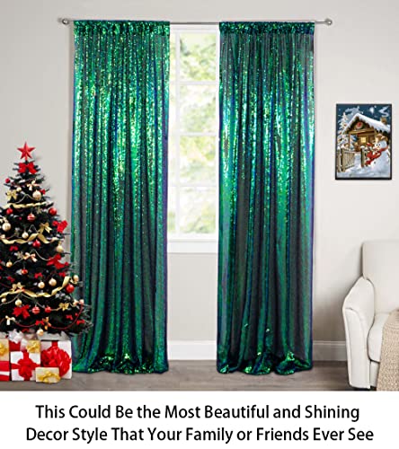 Sequin Curtains 2 Panels 2FTx8FT Iridescent Green Photo Booth Backdrop Prom Backgrounds Baby Shower Backdrop Wedding Ceremony Backdrop Birthday Party Decorations
