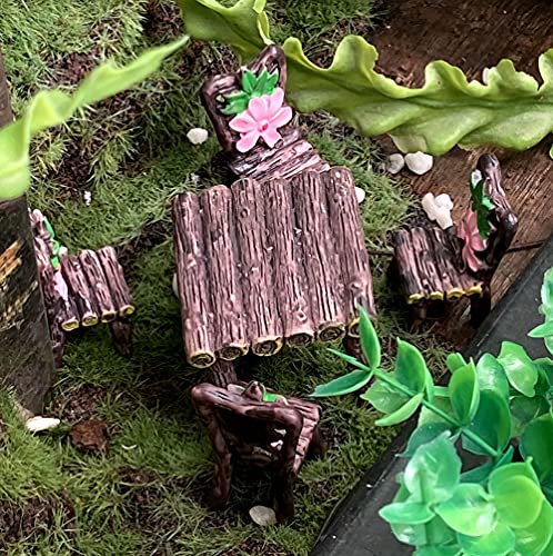 6PCS Miniature Table and Chairs Set, Fairy Garden Furniture Ornaments Kit for Dollhouse Accessories Home Micro Landscape Decoration