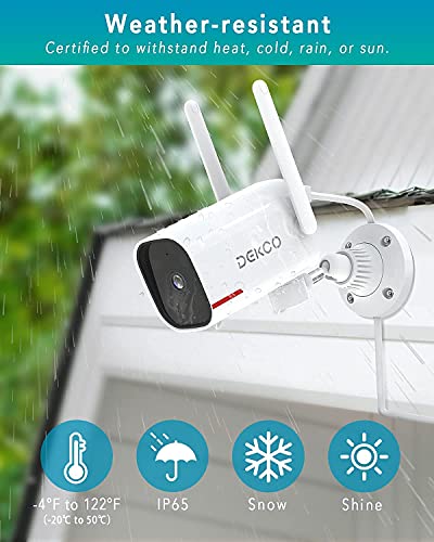DEKCO Outdoor 1080p Pan Rotating 180° Wired WiFi Cameras for Home Security with Two-Way Audio, Night Vision, 2.4G WiFi, IP65, Motion Detection Alarm (2 Pack)