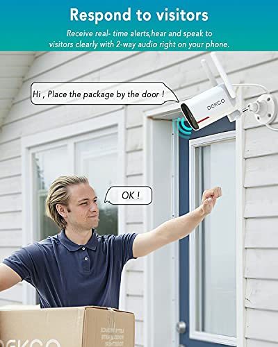 DEKCO Outdoor 1080p Pan Rotating 180° Wired WiFi Cameras for Home Security with Two-Way Audio, Night Vision, 2.4G WiFi, IP65, Motion Detection Alarm (2 Pack)