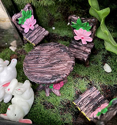 6PCS Miniature Table and Chairs Set, Fairy Garden Furniture Ornaments Kit for Dollhouse Accessories Home Micro Landscape Decoration