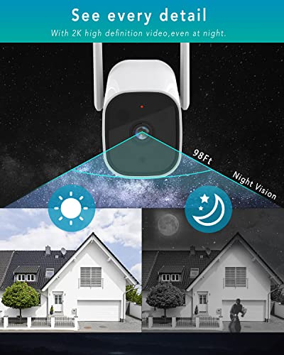 DEKCO Outdoor 1080p Pan Rotating 180° Wired WiFi Cameras for Home Security with Two-Way Audio, Night Vision, 2.4G WiFi, IP65, Motion Detection Alarm (2 Pack)
