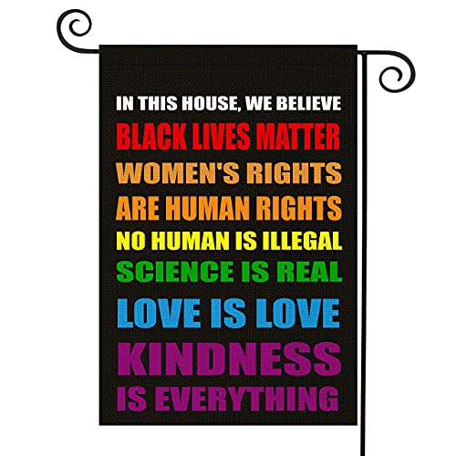 OUXIOAZ Equality Flag BLM Flag for in This House We Believe Yard Sign, Pride Flag Small Science is Real Black Lives Matter Vertical Double Sided 12.5"X18" Burlap Patio Outdoor Decoration
