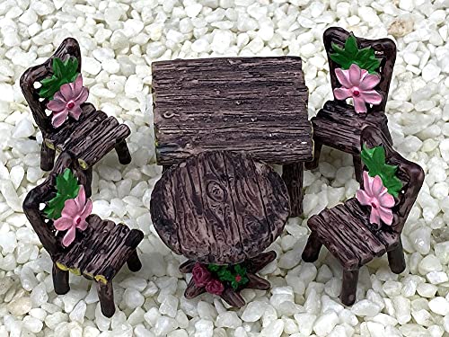 6PCS Miniature Table and Chairs Set, Fairy Garden Furniture Ornaments Kit for Dollhouse Accessories Home Micro Landscape Decoration