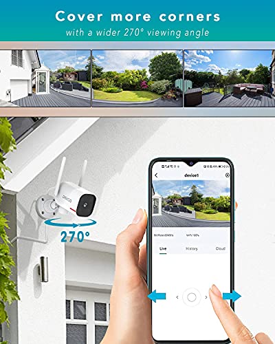 DEKCO Outdoor 1080p Pan Rotating 180° Wired WiFi Cameras for Home Security with Two-Way Audio, Night Vision, 2.4G WiFi, IP65, Motion Detection Alarm (2 Pack)