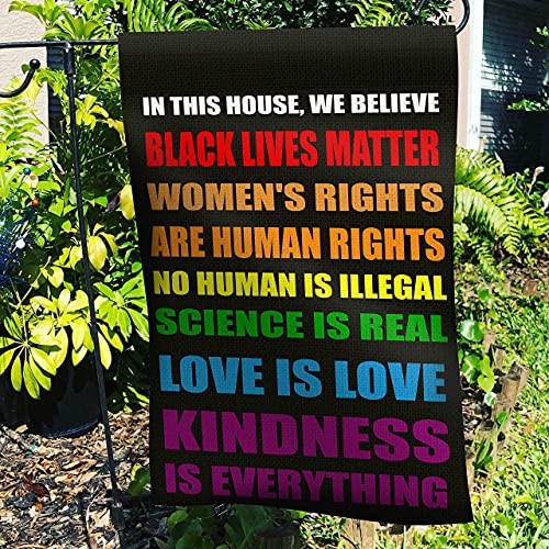 OUXIOAZ Equality Flag BLM Flag for in This House We Believe Yard Sign, Pride Flag Small Science is Real Black Lives Matter Vertical Double Sided 12.5"X18" Burlap Patio Outdoor Decoration