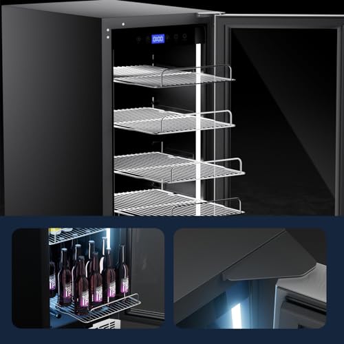 kanabella 15" 100 can Commercial Grade Built-in Indoor Outdoor Beverage Fridge with Glass Door Under Counter or Freestanding Beverage Fridge with Large Capacity