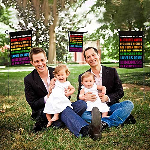 OUXIOAZ Equality Flag BLM Flag for in This House We Believe Yard Sign, Pride Flag Small Science is Real Black Lives Matter Vertical Double Sided 12.5"X18" Burlap Patio Outdoor Decoration