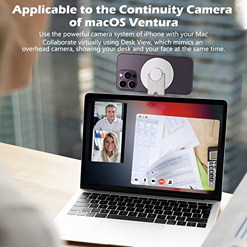 imluckies [Upgrated] Magnetic Laptop Phone Holder, 180° Adjustable Continuity Camera Mount Clip Compatible with Magsafe for iPhone 14 13 12 Series, for iOS 16 & MacBook macOS 13 Ventura, Silver