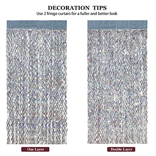 Silver Tinsel Backdrop- CYLMFC 3 Pack 3.3 ft x 6.6 ft Streamer Foil Fringe Curtain for Birthday Party Christmas Graduation Decor