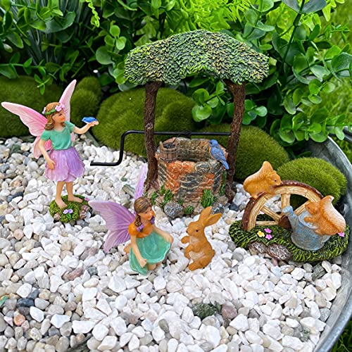 Mood Lab Fairy Garden - Miniature Figurines and Accessories Wishing Well Set of 5 pcs - Fairies Statue Kit