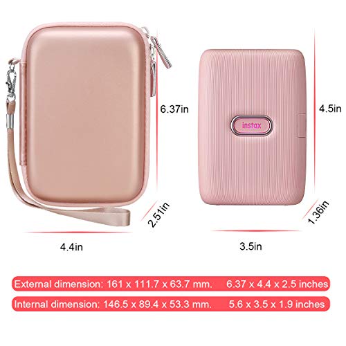 Canboc Hard Case for Fujifilm Instax Mini Link 2/ Instax Mini Link Smartphone Printer/Fujifilm Instax Mini EVO Instant Camera, Mesh Pocket fit Instax Mini Instant Film and Cable, Rose Gold