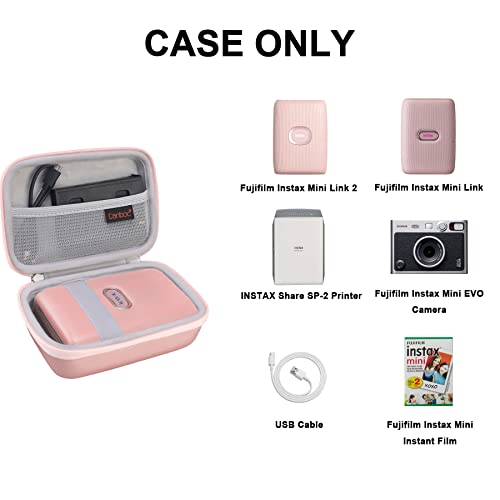 Canboc Hard Case for Fujifilm Instax Mini Link 2/ Instax Mini Link Smartphone Printer/Fujifilm Instax Mini EVO Instant Camera, Mesh Pocket fit Instax Mini Instant Film and Cable, Rose Gold