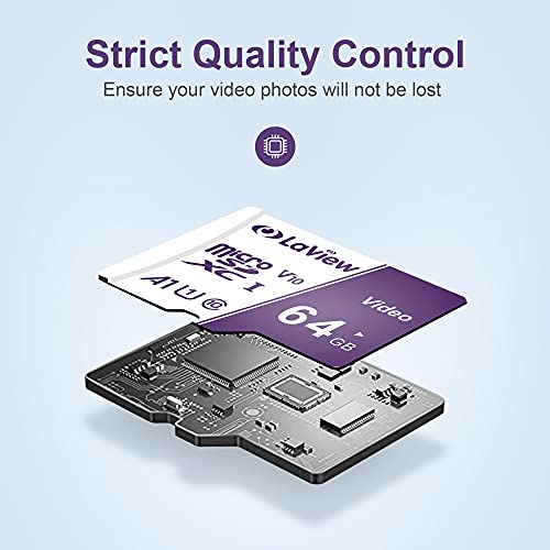 LaView 64GB Micro SD Card, Micro SDXC UHS-I Memory Card β 100MB/s,667X,U1,C10, FHD Video V10, A1, FAT32, High Speed Flash TF Card P500 for Computer with Adapter/Camera/Phone/Drone/Dash Cam/Tablet/PC