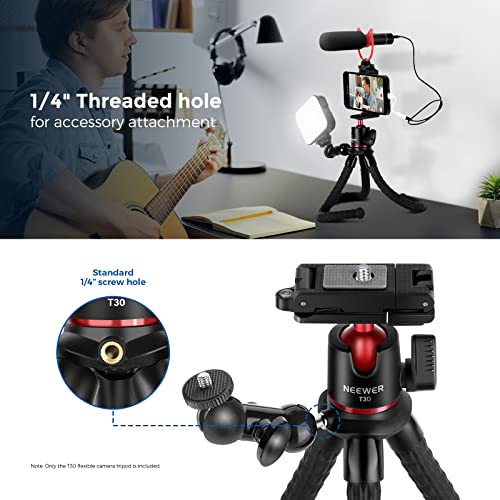 NEEWER Camera Flexible Tripod with Remote Shutter, Mount Adapter for Hero 11 10 9 8, Hidden Phone Holder with Cold Shoe, 1/4" Screw for Magic Arm, Bendable Vlogging Tripod, Load Up to 4.4lb - T30