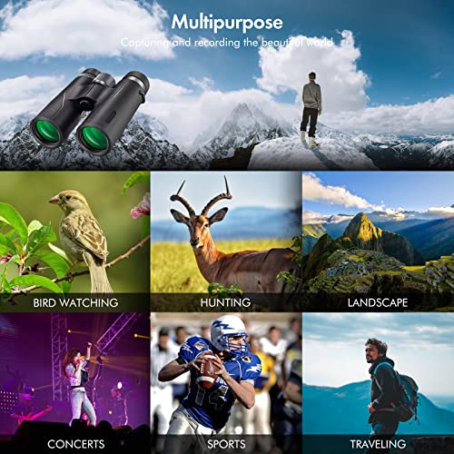 12x42 HD Binoculars for Adults with Upgraded Phone Adapter & Foldable Tripod, High Power Binoculars with Super Bright and Large View,Waterproof Lightweight Binoculars for Bird Watching Hunting Travel